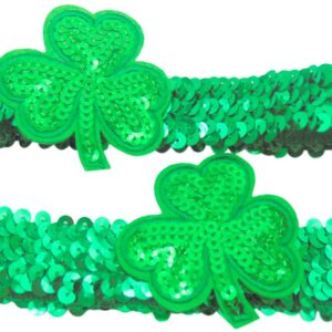 St Patrick's Shamrock Headbands Green Sequin Hair Band Glitter Clover Head Wear for Women Ladies Girls Paddy's Day Party Accessory Pack, Set of 2