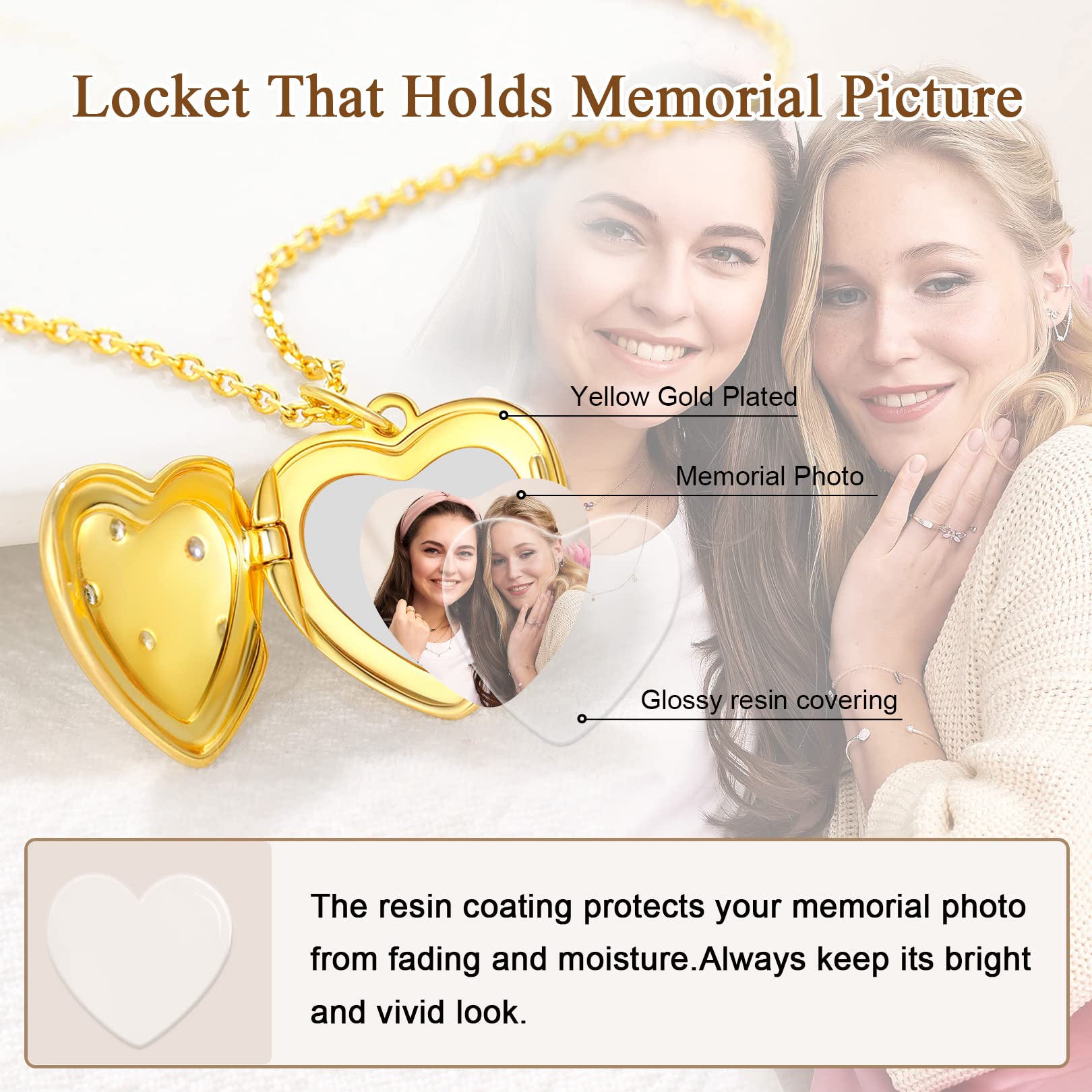 FOCALOOK Heart Locket Necklace, Custom Necklaces for Women Personalized & Engraved Picture Tree Branch Cubic Zirconia Locket with 18" Chain