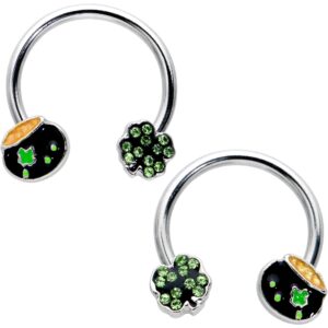 body candy 2pc 14g nipplerings piercing women 316l steel shamrock pot of gold horseshoe mens nipple ring set of 2 14mm