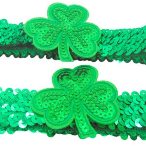 St Patrick's Shamrock Headbands Green Sequin Hair Band Glitter Clover Head Wear for Women Ladies Girls Paddy's Day Party Accessory Pack, Set of 2