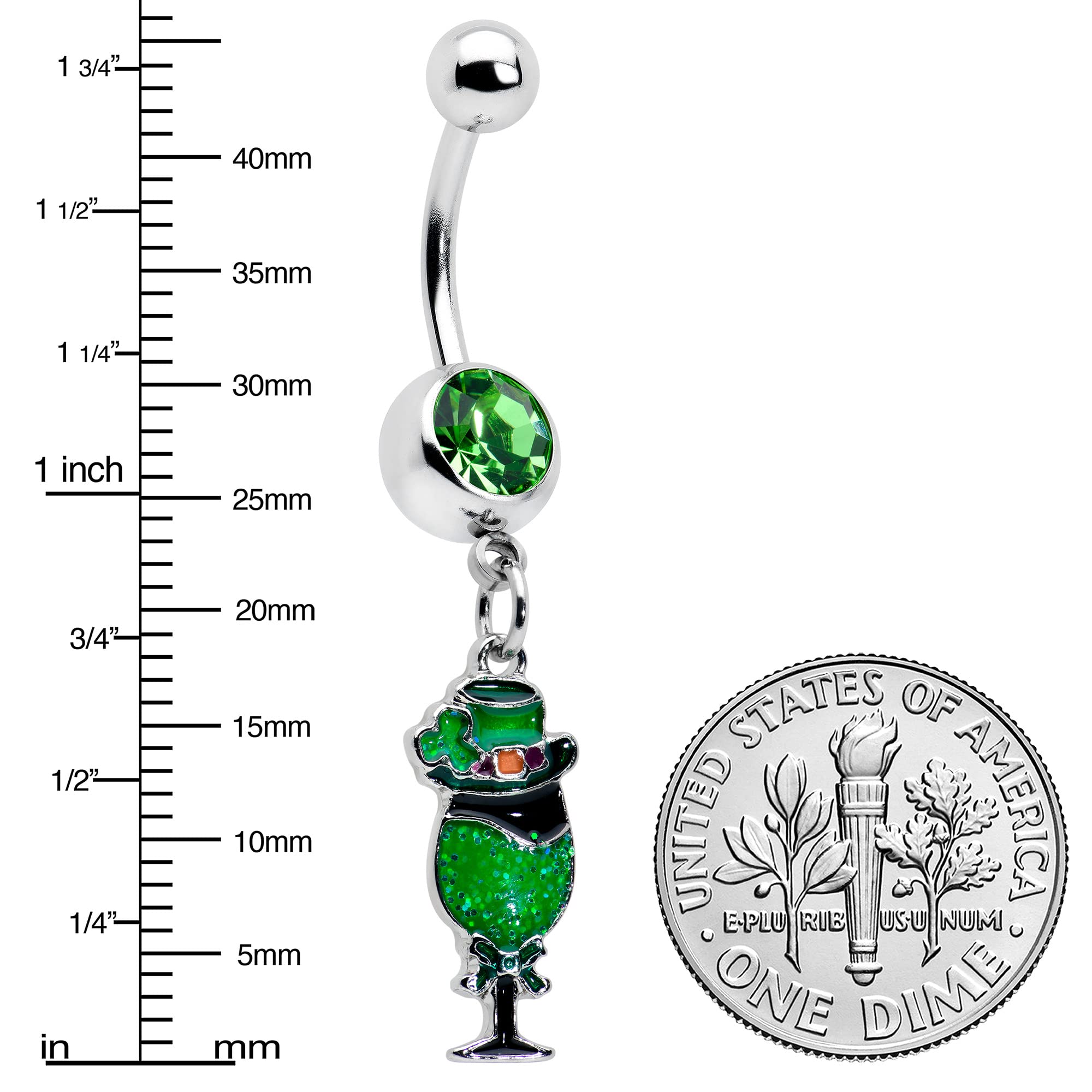 Body Candy Womens 14G 316L Steel Navel Ring Piercing Fancy Leprechaun St Patricks Dangle Belly Button Ring