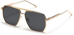 palarado trendy vintage retro 70s oversized square aviator sunglasses for women men designer cool cute shades classic large metal (gold frame/grey lens)