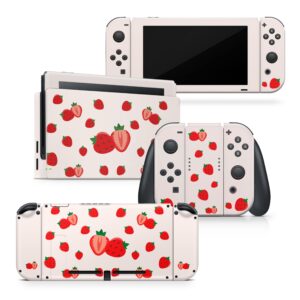 tacky design cute strawberry skin compatible with nintendo switch skin - premium vinyl 3m cream color stickers set - switch skin compatible with joy con, console, dock - decal full wrap