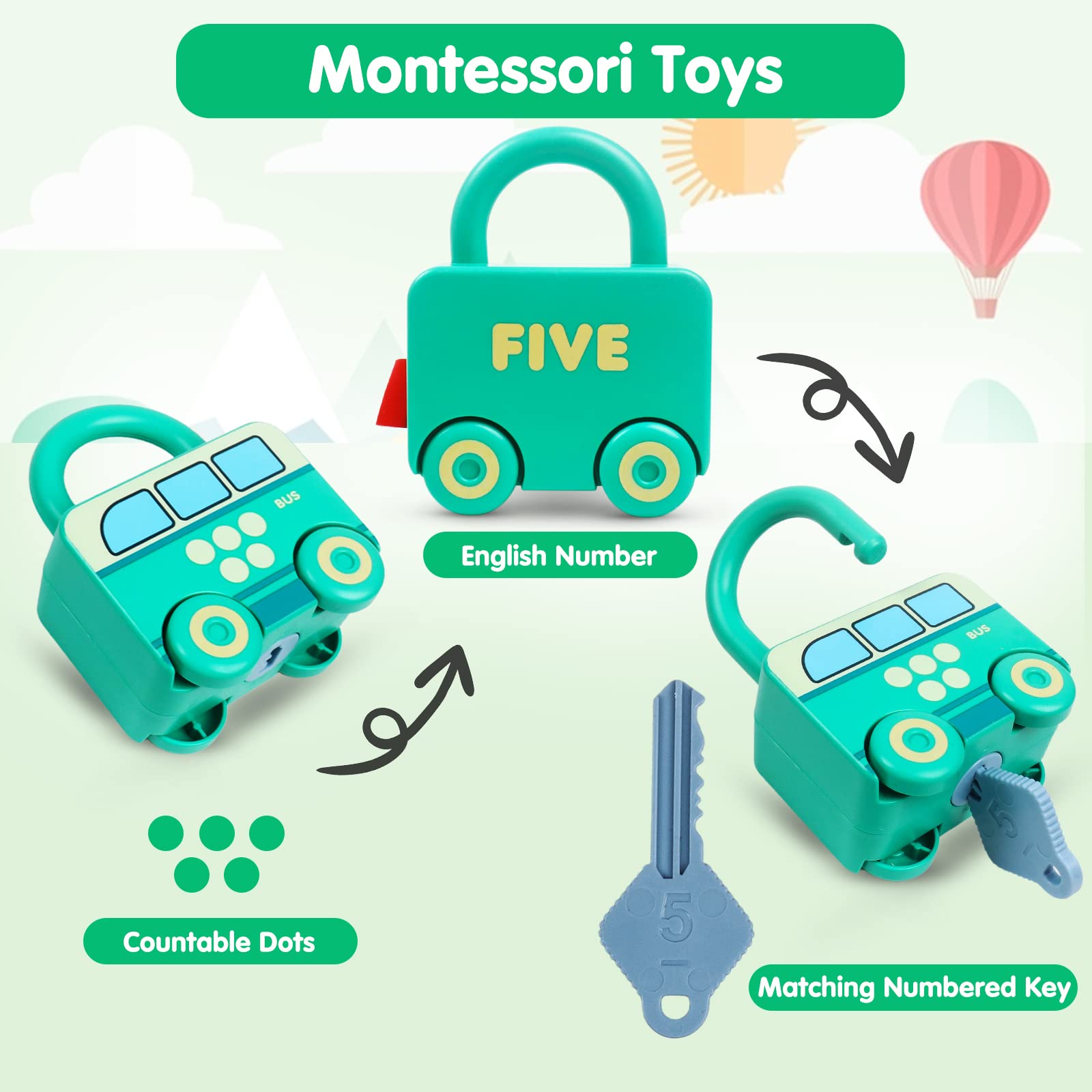 TENGTUNG Preschool Learning Activities Lock and Key Toy, Montessori Counting and Matching Toy for Toddler Learning Educational Preschool Toy Keys for Kids 1 2 3 4 Years Old