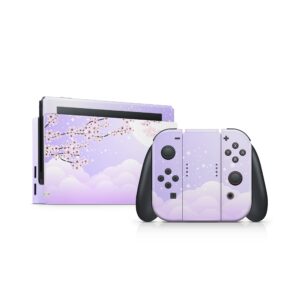 TACKY DESIGN Japanese Cherry Blossom Skin Compatible with Nintendo Switch Skin, Beige Color Skin Compatible with Nintendo Switch Skin, Vinyl 3m Sticker, Full wrap Cover (Lavender)