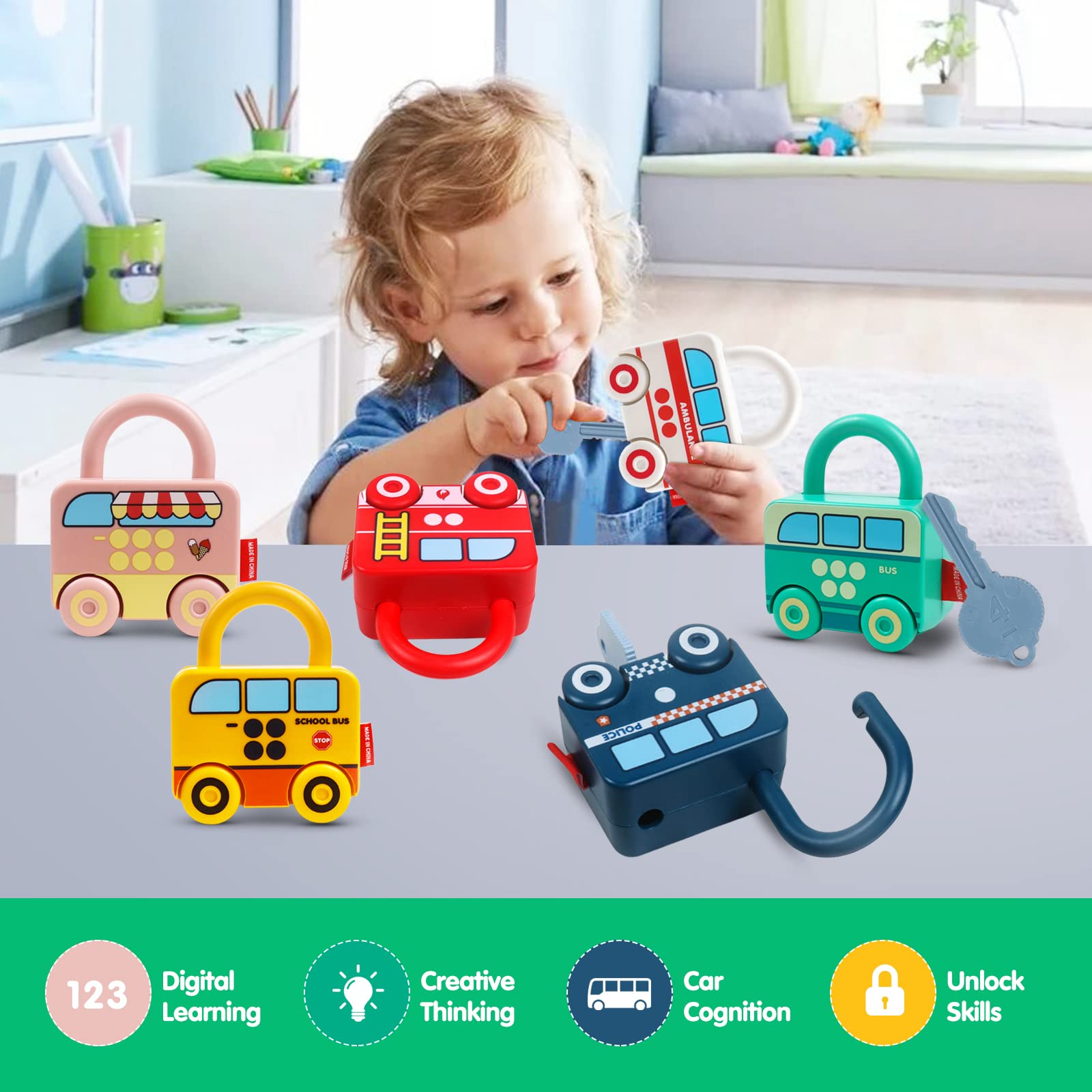 TENGTUNG Preschool Learning Activities Lock and Key Toy, Montessori Counting and Matching Toy for Toddler Learning Educational Preschool Toy Keys for Kids 1 2 3 4 Years Old