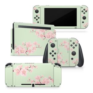 tacky design japanese cherry blossom skin compatible with nintendo switch skin, beige color skin compatible with nintendo switch skin, vinyl 3m sticker, full wrap cover (mint green)