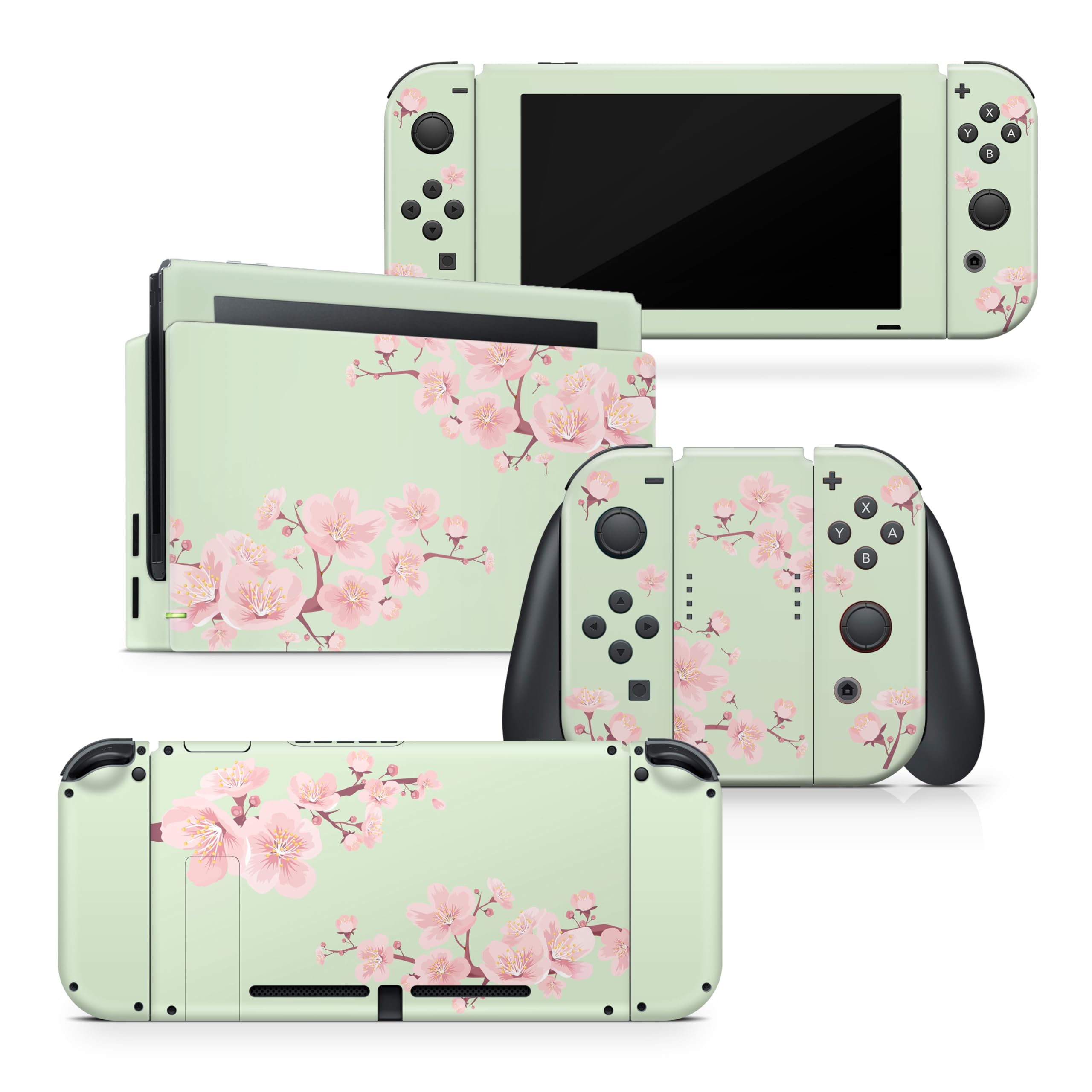 TACKY DESIGN Japanese Cherry Blossom Skin Compatible with Nintendo Switch Skin, Beige Color Skin Compatible with Nintendo Switch Skin, Vinyl 3m Sticker, Full wrap Cover (Mint Green)