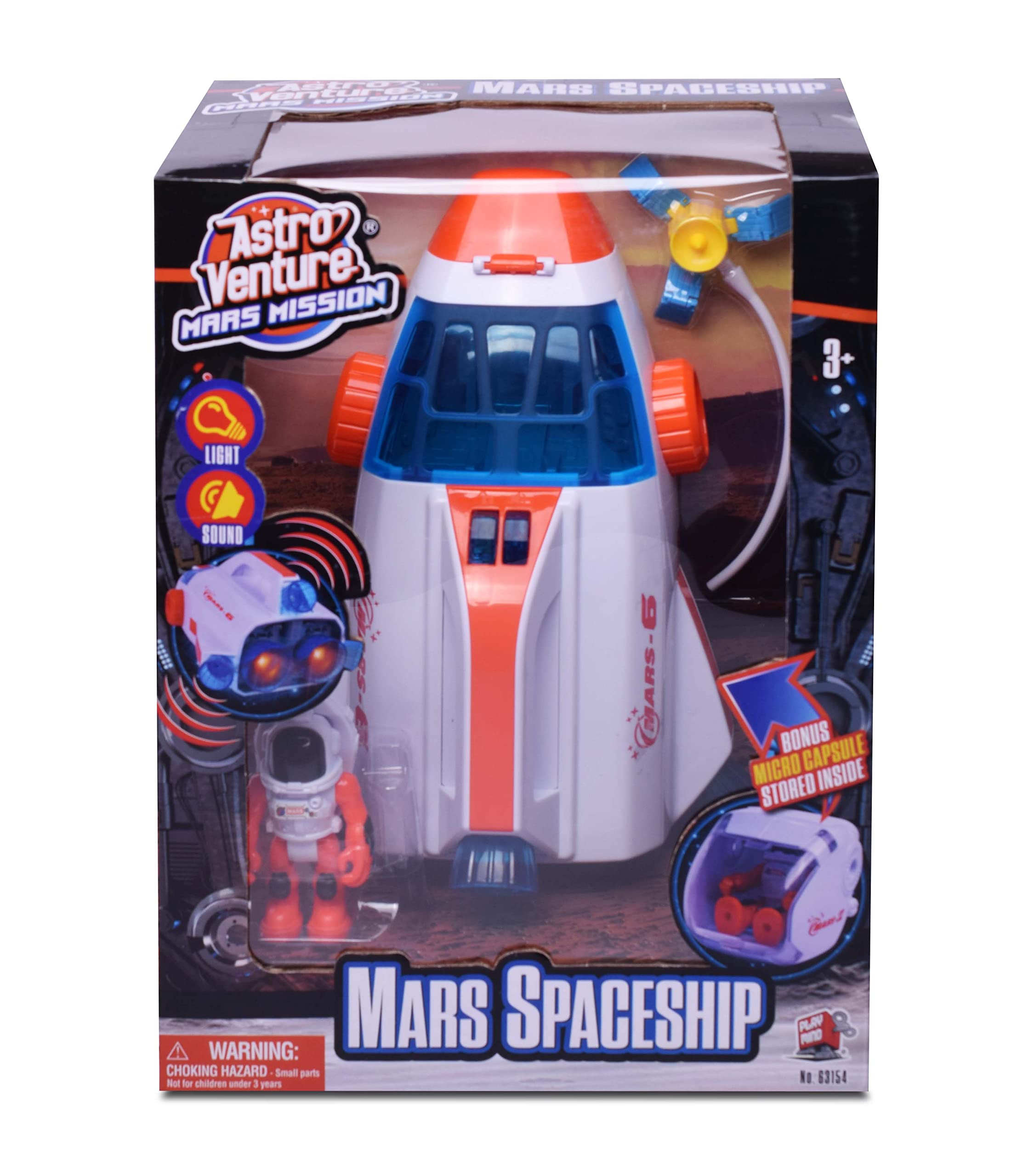 ASTRO VENTURE Space Shuttle Toy, Mars Mission Spaceship for Kids with Lights and Sound, Astronaut Figure, Capsula and Accessories, Fun Space Gift Toys for Any Mission & Adventure