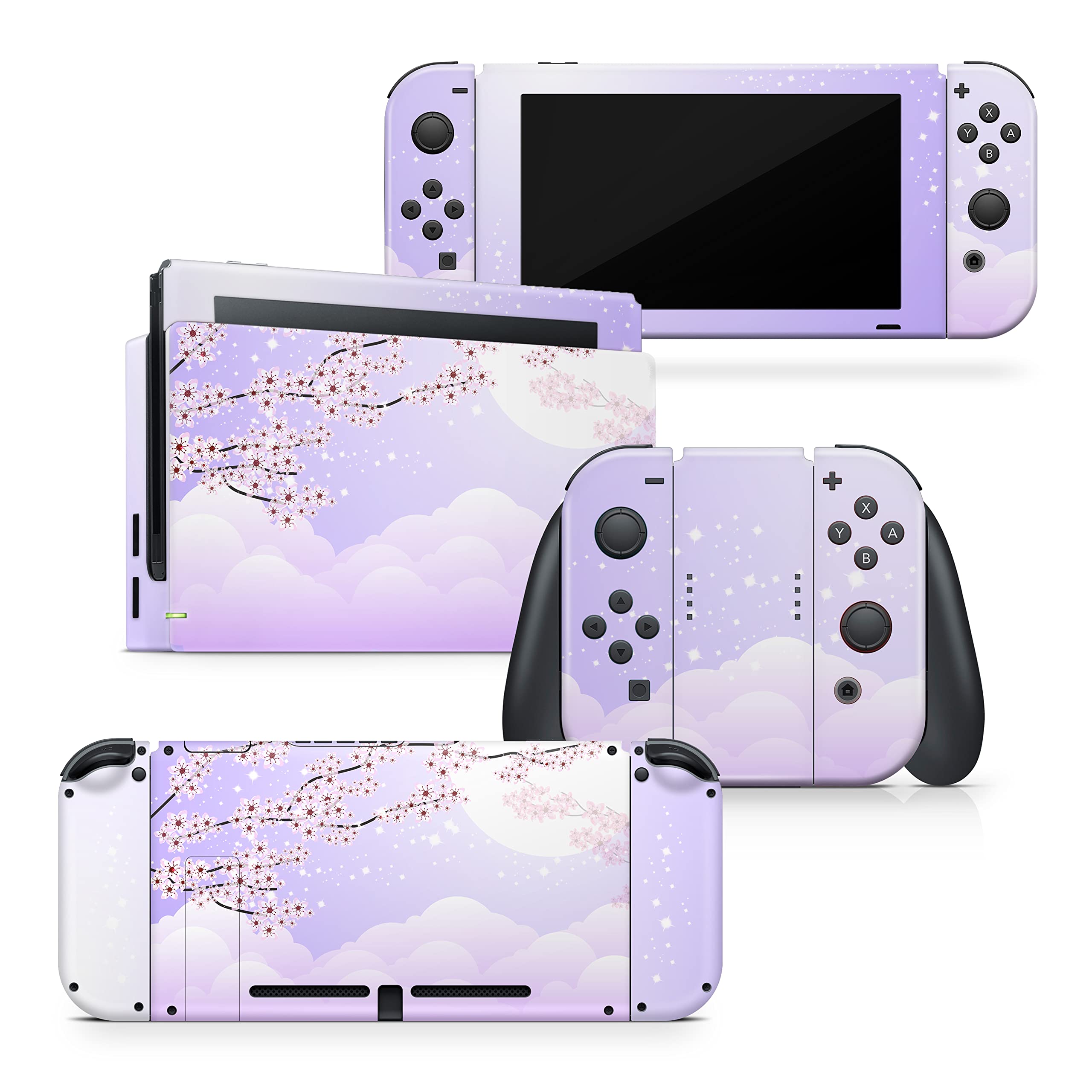 TACKY DESIGN Japanese Cherry Blossom Skin Compatible with Nintendo Switch Skin, Beige Color Skin Compatible with Nintendo Switch Skin, Vinyl 3m Sticker, Full wrap Cover (Lavender)