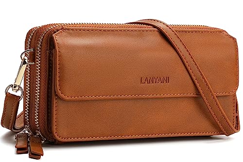 Small Purses For Women Cellphone Crossbody Bags RFD Wallet Purse Shoulder Handbag With Wristlet Strap (Dark Brown)