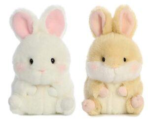 aurora 2 piece 5 inch plush rolly pet bunny rabbit bundle, bunbun and lively