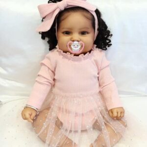 Angelbaby Reborn Real Life Baby Dolls 24inch Soft Silicone Realistic Weighted Dark Brown Skin Newborn Reborn Toddler Girl Doll Detailed Toys for Children Gifts