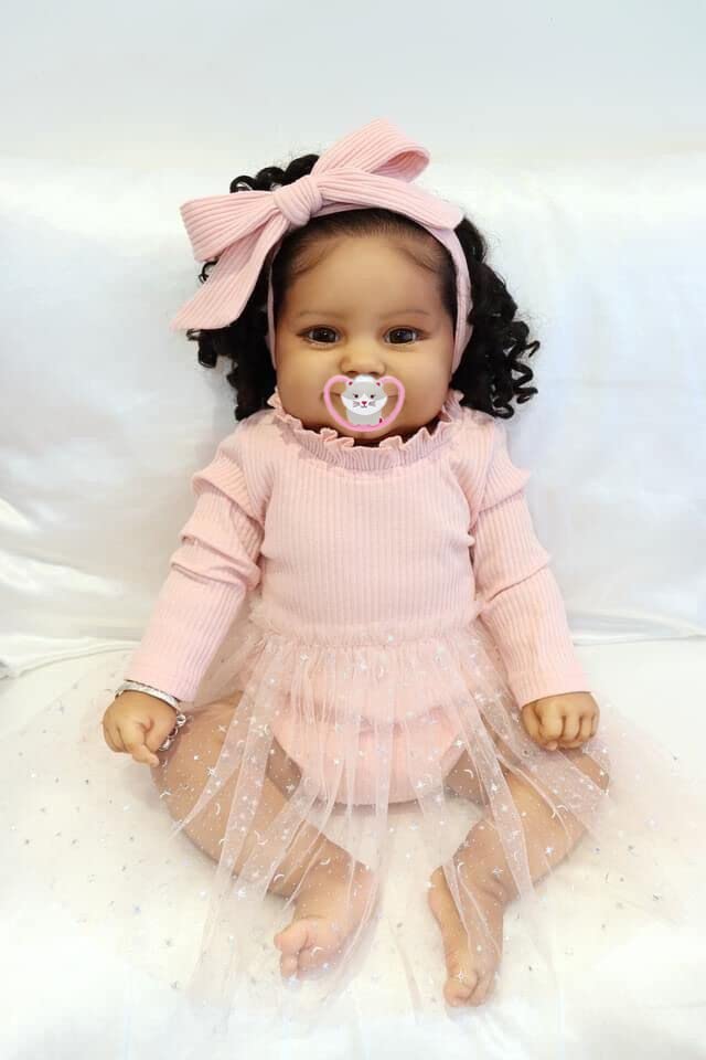 Angelbaby Reborn Real Life Baby Dolls 24inch Soft Silicone Realistic Weighted Dark Brown Skin Newborn Reborn Toddler Girl Doll Detailed Toys for Children Gifts