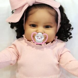 Angelbaby Reborn Real Life Baby Dolls 24inch Soft Silicone Realistic Weighted Dark Brown Skin Newborn Reborn Toddler Girl Doll Detailed Toys for Children Gifts