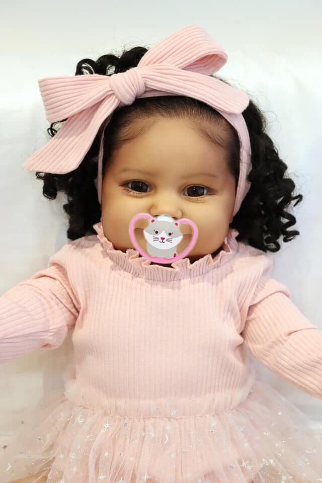 Angelbaby Reborn Real Life Baby Dolls 24inch Soft Silicone Realistic Weighted Dark Brown Skin Newborn Reborn Toddler Girl Doll Detailed Toys for Children Gifts