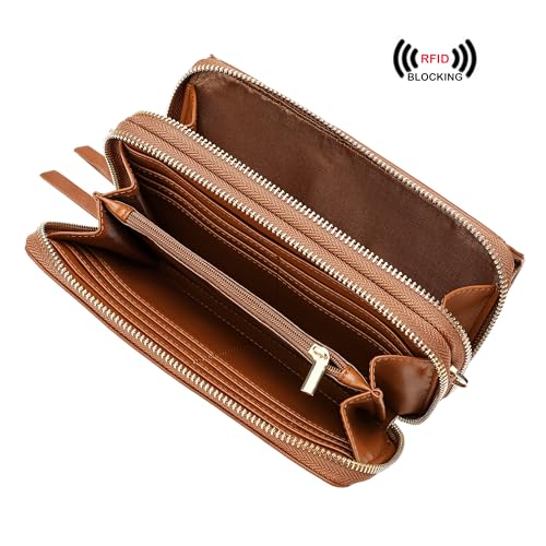 Small Purses For Women Cellphone Crossbody Bags RFD Wallet Purse Shoulder Handbag With Wristlet Strap (Dark Brown)