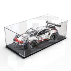 clear acrylic display case for toys collectibles，assemble acrylic box dustproof protection showcase with black wood-plastic base and lamp beads (15.7x8x8 inch;40x20x20cm)