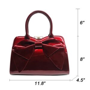 Style Strategy Red Patent Leather Bag for Women Satchel Shoulder Bags Handbag Kiss Lock Ladies Fashion Crossbody with bow tie