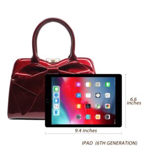 Style Strategy Red Patent Leather Bag for Women Satchel Shoulder Bags Handbag Kiss Lock Ladies Fashion Crossbody with bow tie