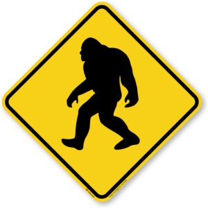 smartsign 18 x 18 inch sasquatch bigfoot crossing metal sign, 80 mil aluminum, 3m laminated engineer grade reflective material, black and yellow, made in usa