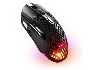 steelseries aerox 5 wireless - holey rgb gaming mouse - ultra-lightweight water resistant design - 9 buttons – bluetooth/2.4 ghz - 18k dpi truemove air optical sensor