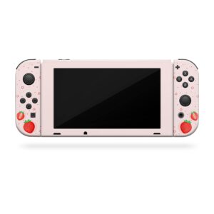 Tacky Design Strawberry Skin Compatible with Nintendo Switch Skin Wrap Cover, Kawaii Skin for Nintendo Switch Stickers, Premium Vinyl 3M Full Wrap Decal, Compatible with Joy-Con, Console, Dock.