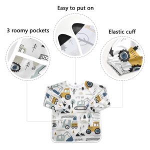 Bolaz Painting Smocks for Kids 2-4 Art Smocks Eating with Pockets Childish Truck Excavator Waterproof Long Sleeve Toddler Infant Children Apron