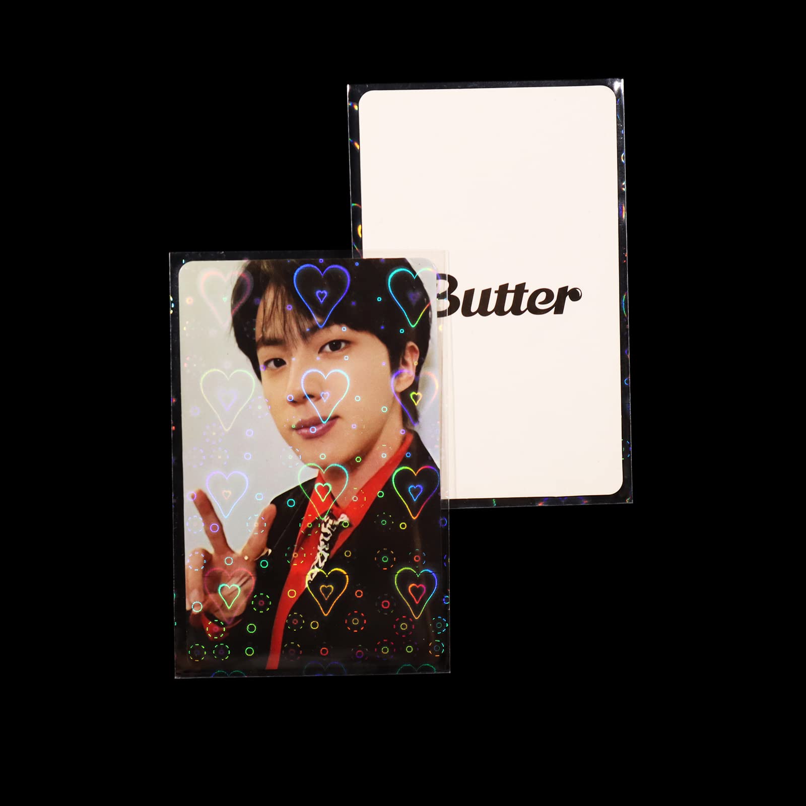 100PCS Laser Flashing Card Sleeves Cover Shinny Hearts Kpop Photocard Sleeves (58x89mm, Hearts)