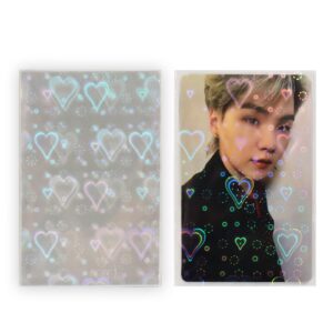 100pcs laser flashing card sleeves cover shinny hearts kpop photocard sleeves (58x89mm, hearts)