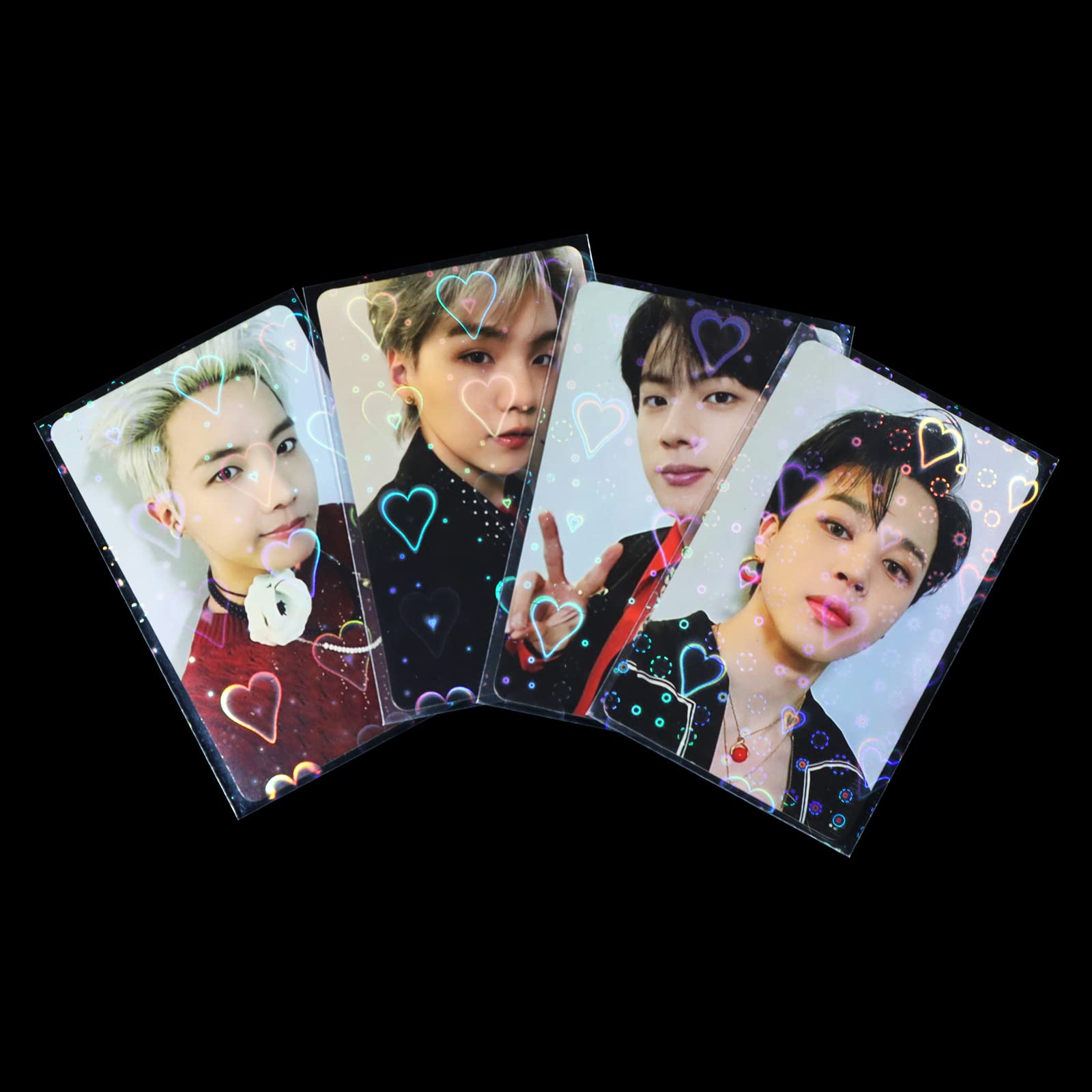 100PCS Laser Flashing Card Sleeves Cover Shinny Hearts Kpop Photocard Sleeves (58x89mm, Hearts)