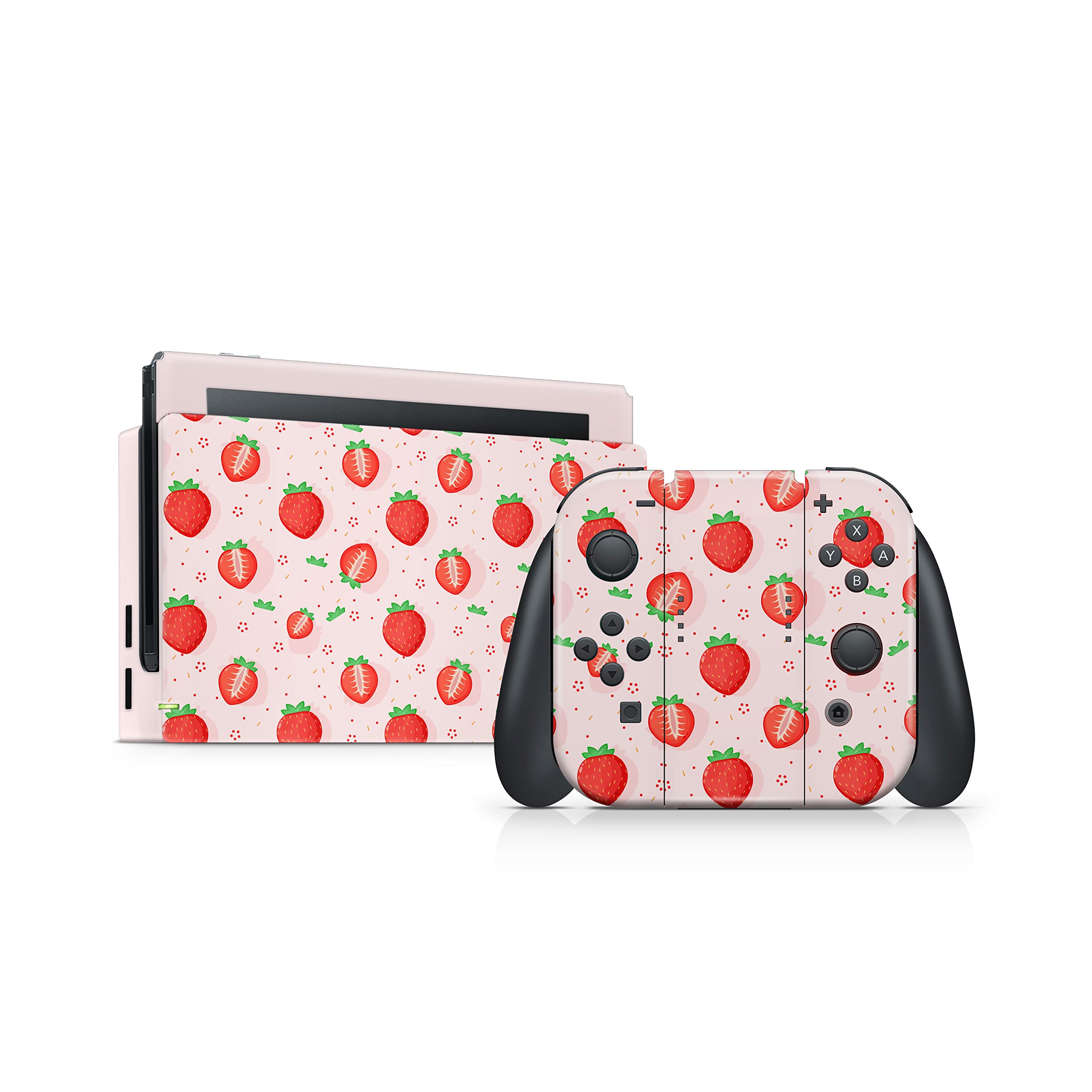 Tacky Design Strawberry Skin Compatible with Nintendo Switch Skin Wrap Cover, Kawaii Skin for Nintendo Switch Stickers, Premium Vinyl 3M Full Wrap Decal, Compatible with Joy-Con, Console, Dock.