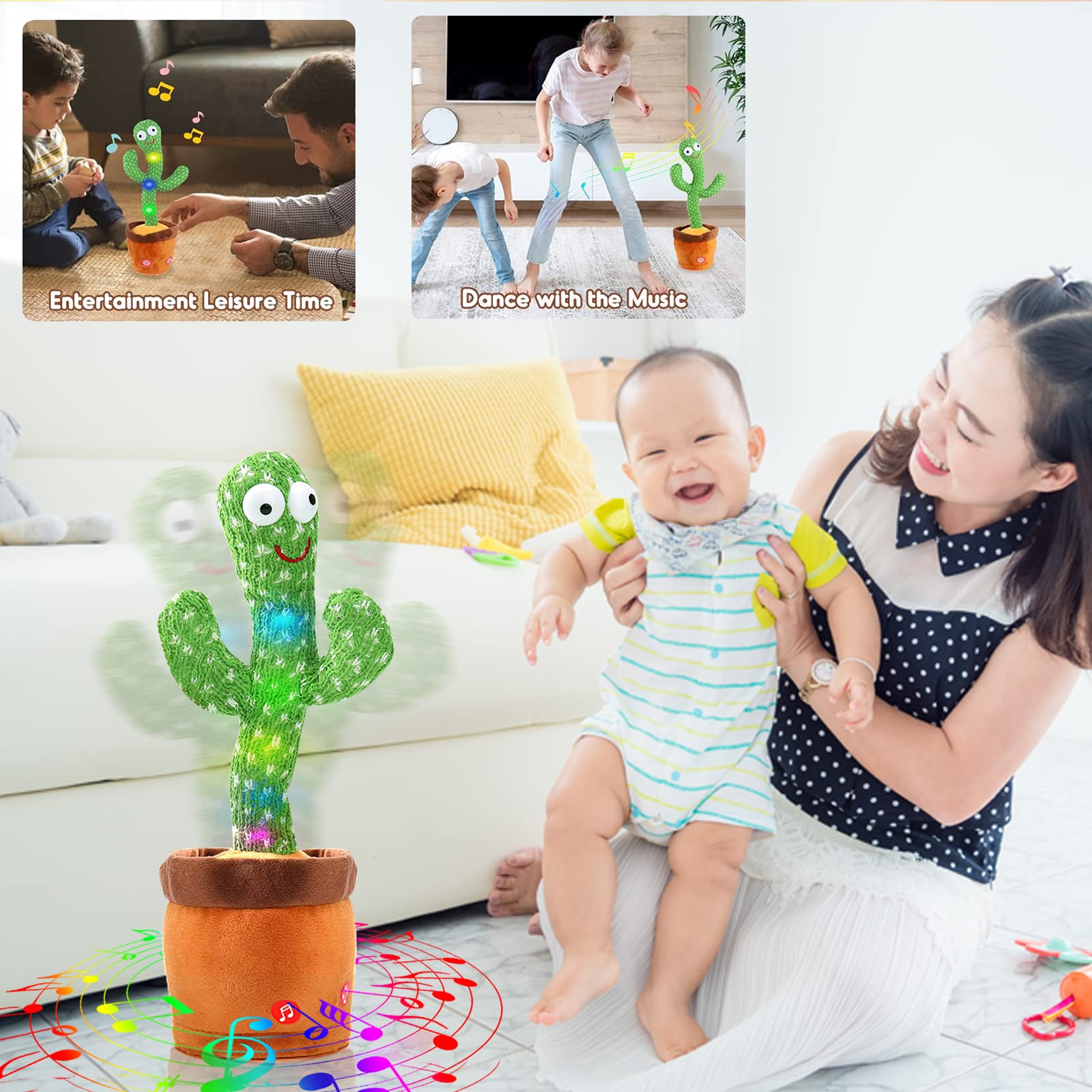 VAIZIQ Dancing Talking Cactus Toy, Talking Singing Mimicking Recording Repeating What You Say Sunny Cactus 120 English Songs Smart Toys for Baby Boys and Girls