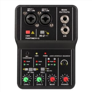 g-mark mini audio mixer 2 channel with 48v phantom power sound effects interface music for live show recoding stage party dj podcast streaming