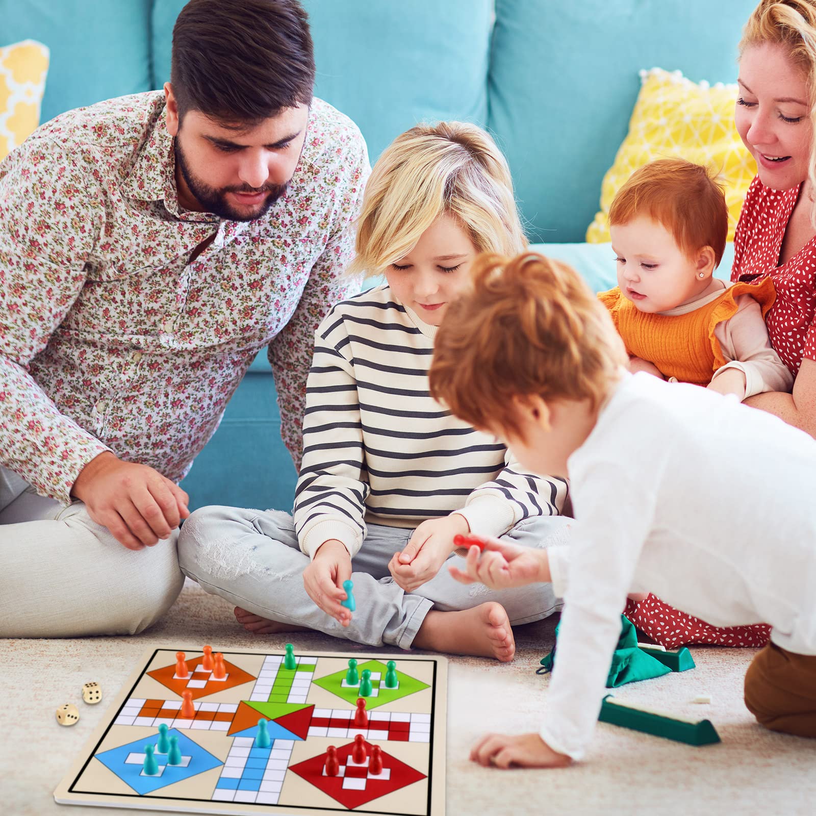 2 in 1 Snakes and Ladders, Ludo Game Set, 12 x 12 Inch Ludo Board Game 2-4 Players Family Dice Games Set Classic Double Sided Game Board for Adults and Teens, with 2 Wooden Dices and 16 Game Pieces