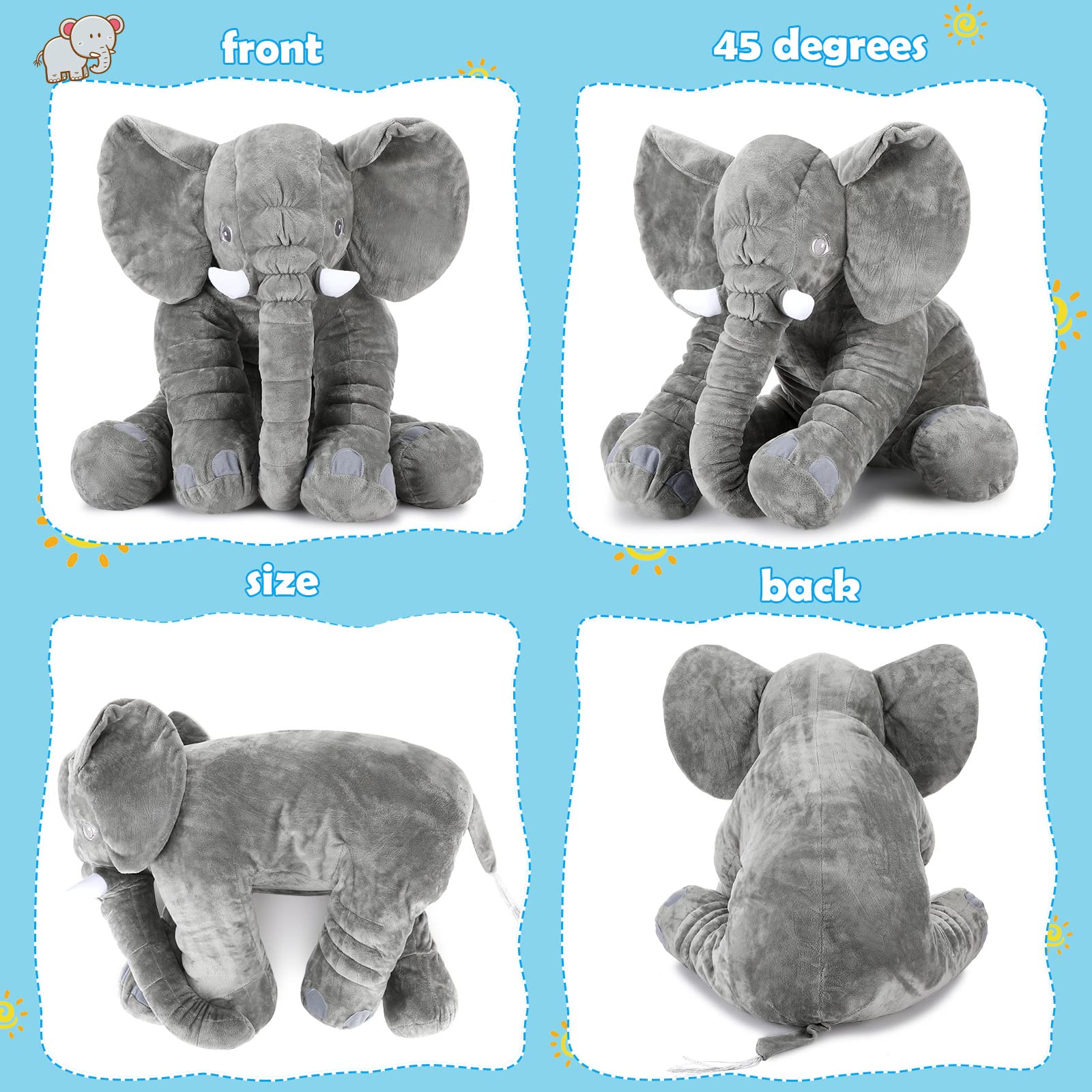 Yulejo Giant Stuffed Elephant Plush Animal Toy Back to School Party Favor Huge Stuffed Elephant Soft Elephant Large Stuffed Animal Doll Gray Elephant Plush for Kids Girlfriend Home Decor(23.6 Inch)