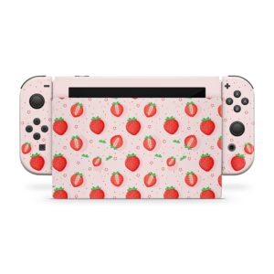 Tacky Design Strawberry Skin Compatible with Nintendo Switch Skin Wrap Cover, Kawaii Skin for Nintendo Switch Stickers, Premium Vinyl 3M Full Wrap Decal, Compatible with Joy-Con, Console, Dock.