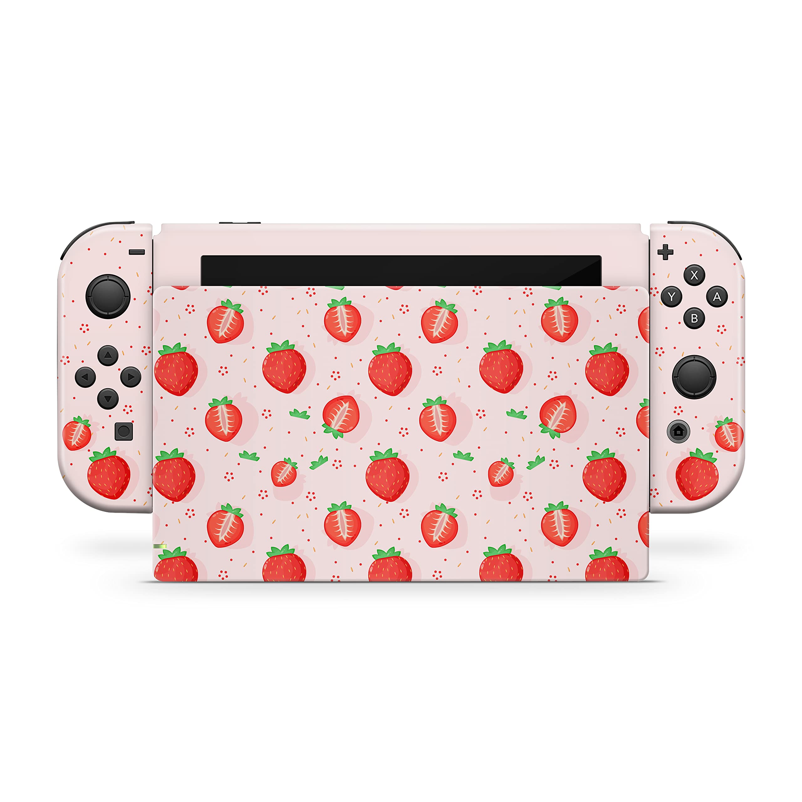 Tacky Design Strawberry Skin Compatible with Nintendo Switch Skin Wrap Cover, Kawaii Skin for Nintendo Switch Stickers, Premium Vinyl 3M Full Wrap Decal, Compatible with Joy-Con, Console, Dock.