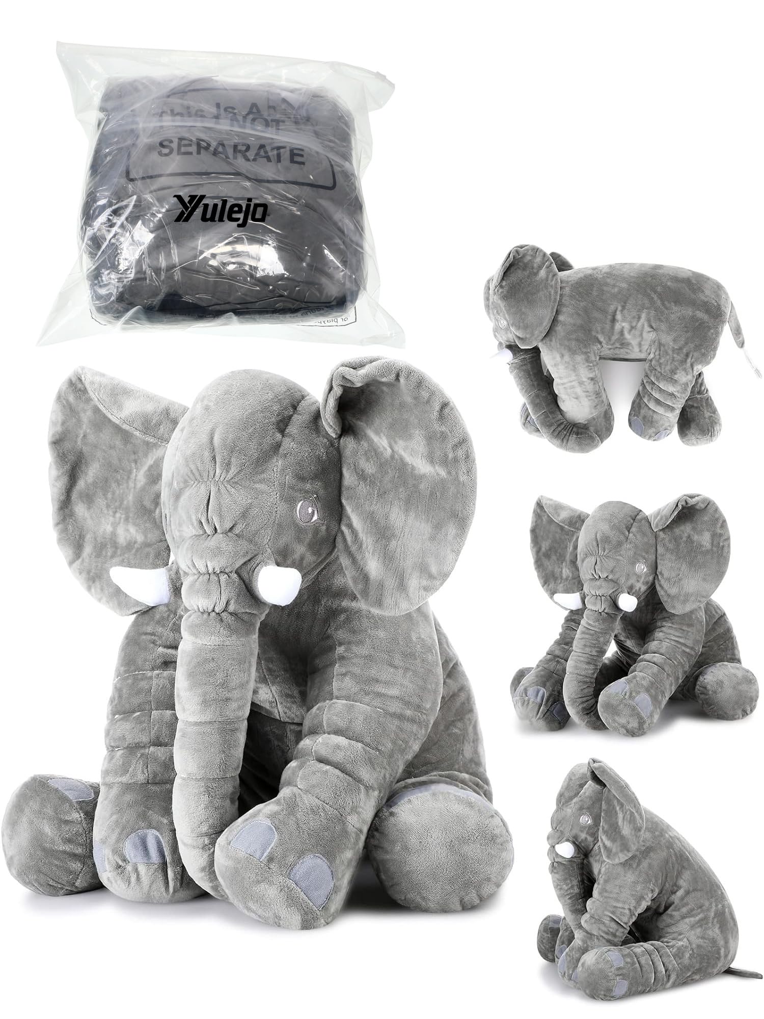 Yulejo Giant Stuffed Elephant Plush Animal Toy Back to School Party Favor Huge Stuffed Elephant Soft Elephant Large Stuffed Animal Doll Gray Elephant Plush for Kids Girlfriend Home Decor(23.6 Inch)