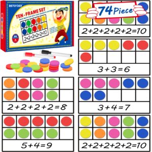 magnetic ten-frame set - math manipulatives games for kindergarten elementary, 6 ten frames & 66 magnetic math counters toys for boys/ girls , stem learning educational number toy for children's gift…