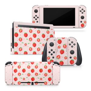 tacky design strawberry skin compatible with nintendo switch skin wrap cover, kawaii skin for nintendo switch stickers, premium vinyl 3m full wrap decal, compatible with joy-con, console, dock.