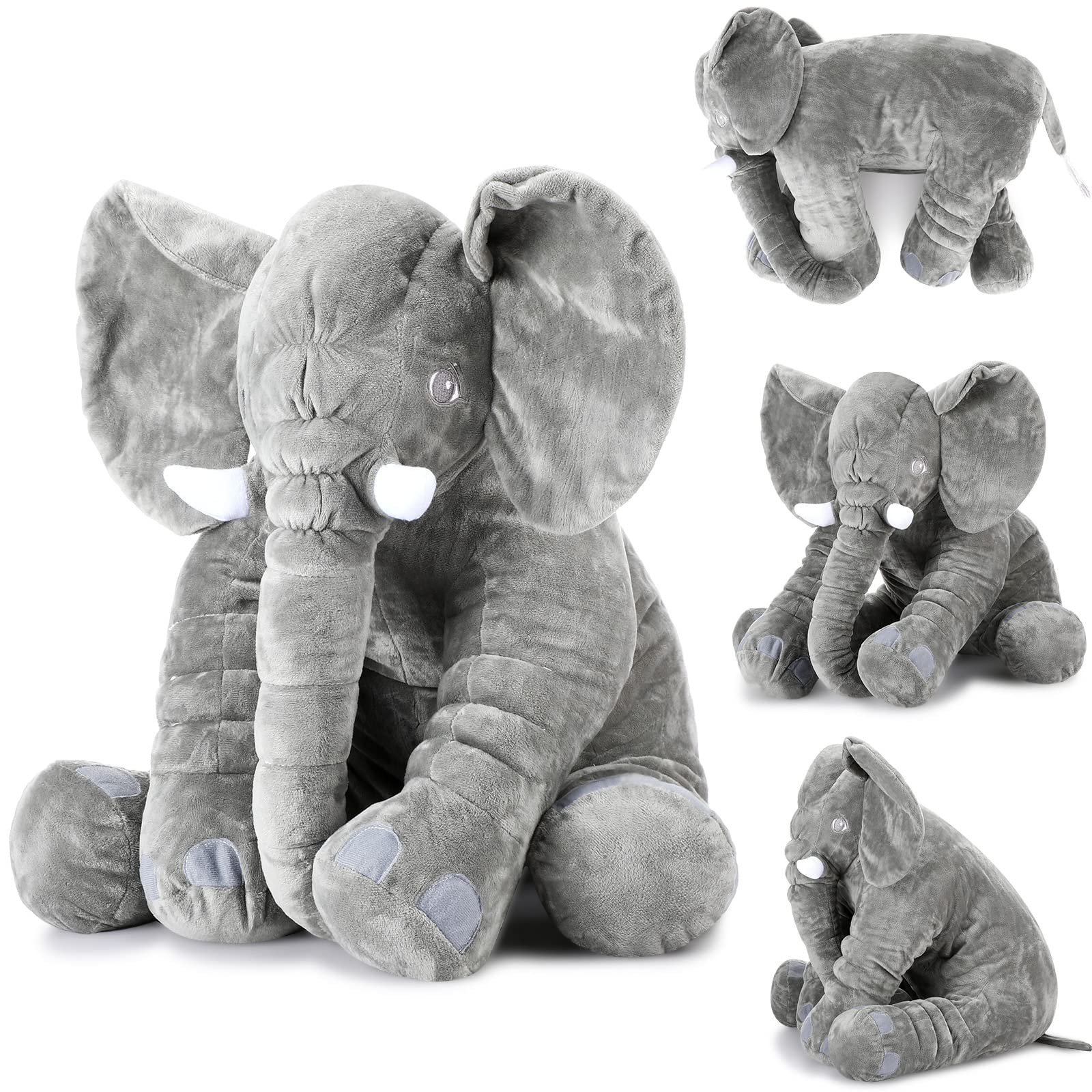 Yulejo Giant Stuffed Elephant Plush Animal Toy Back to School Party Favor Huge Stuffed Elephant Soft Elephant Large Stuffed Animal Doll Gray Elephant Plush for Kids Girlfriend Home Decor(23.6 Inch)