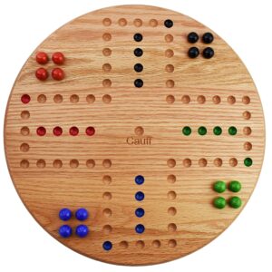 marbles board game solid oak wood 4 player hand painted holes (14 inch)