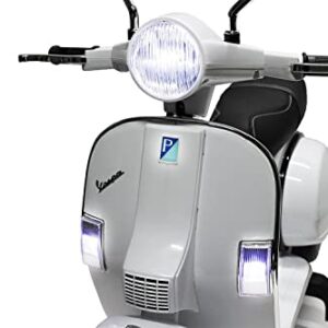 Best Ride On Cars Vespa Scooter, 12V Battery Powered Ride On Car - Electric Scooter for Kids with Leather Seat, Real Lights & Sounds, USB/AUX/SD Slot, Ages 2-5 Years Old, White, Large