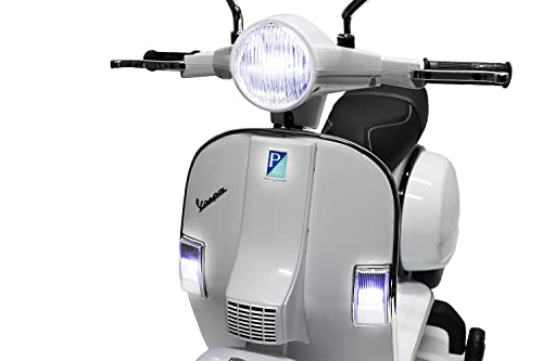 Best Ride On Cars Vespa Scooter, 12V Battery Powered Ride On Car - Electric Scooter for Kids with Leather Seat, Real Lights & Sounds, USB/AUX/SD Slot, Ages 2-5 Years Old, White, Large