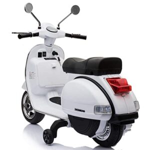 Best Ride On Cars Vespa Scooter, 12V Battery Powered Ride On Car - Electric Scooter for Kids with Leather Seat, Real Lights & Sounds, USB/AUX/SD Slot, Ages 2-5 Years Old, White, Large