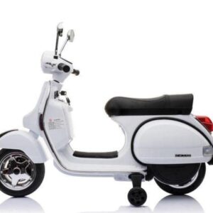 Best Ride On Cars Vespa Scooter, 12V Battery Powered Ride On Car - Electric Scooter for Kids with Leather Seat, Real Lights & Sounds, USB/AUX/SD Slot, Ages 2-5 Years Old, White, Large