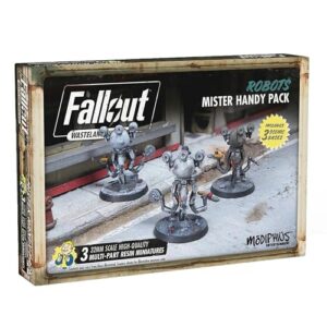 modiphius entertainment: fallout: wasteland warfare | robots: mister handy pack - 3 figures, unpainted 32mm multi-part resin miniatures & bases, rpg