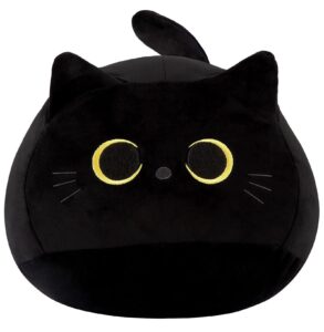 kwqbwqf black cat plush toy 16'' black cat pillow, soft stuffed cat plush doll, plushie cat pillow cat stuffed animals for kids birthday girlfriend valentines gift