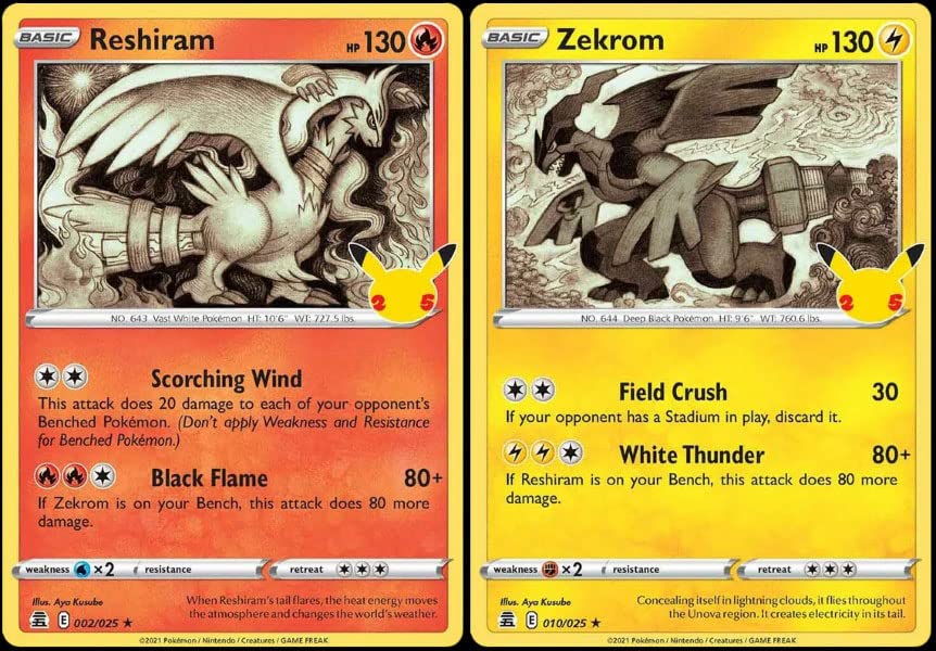 Zekrom & Reshiram - Pokemon Celebration Card Lot - Legendary Holo Foil - 002/025 & 010/030